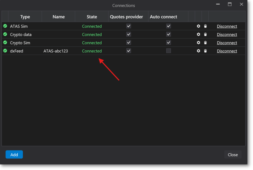 dxFeed connection in ATAS – dxFeed Retail