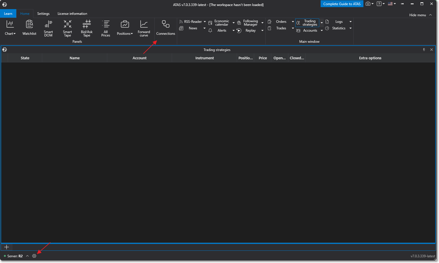 Demo connection in ATAS – dxFeed Retail