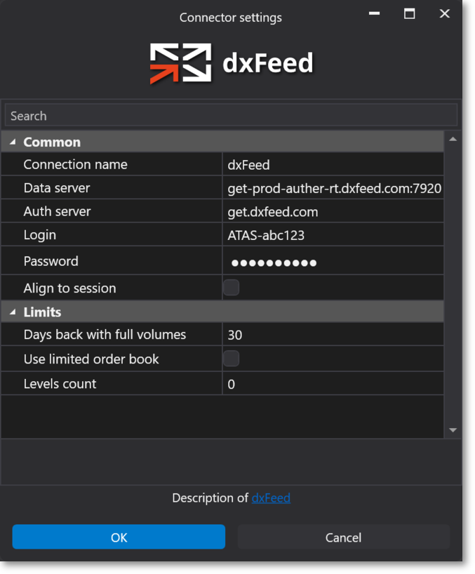 dxFeed connection in ATAS – dxFeed Retail