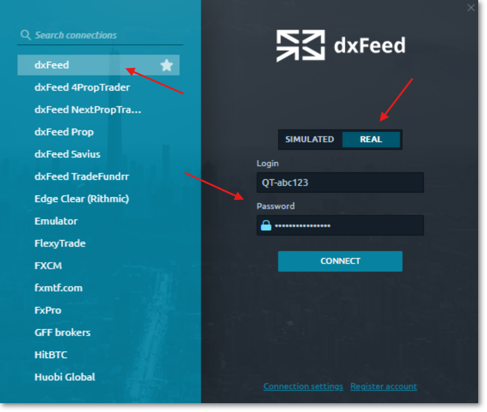 dxFeed connection in Quantower – dxFeed Retail