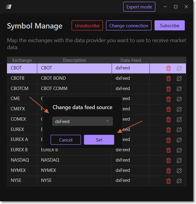 dxFeed connection in Deepcharts – dxFeed Retail