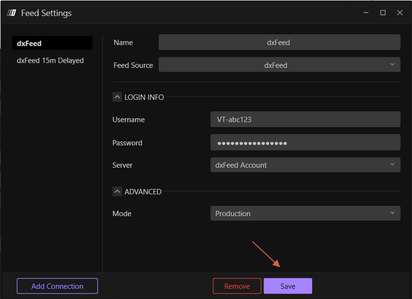 dxFeed connection in Deepcharts – dxFeed Retail