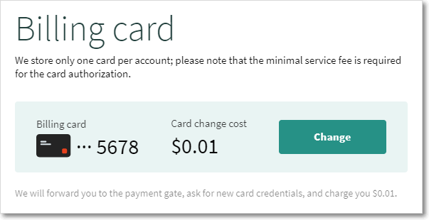 Change of the billing card – dxFeed Retail